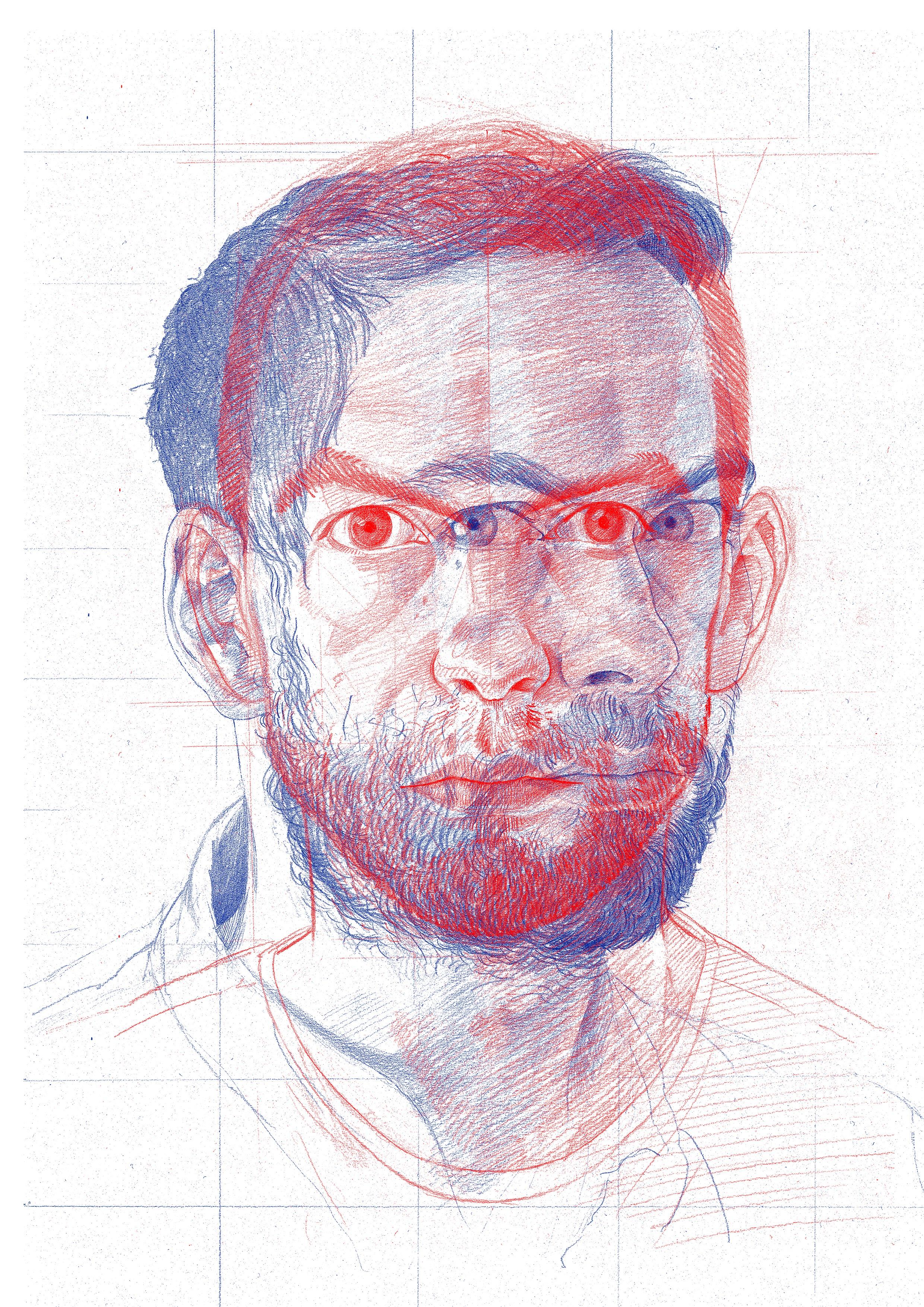 I superimposed two self-portraits drawn at different angles. | Scrolller