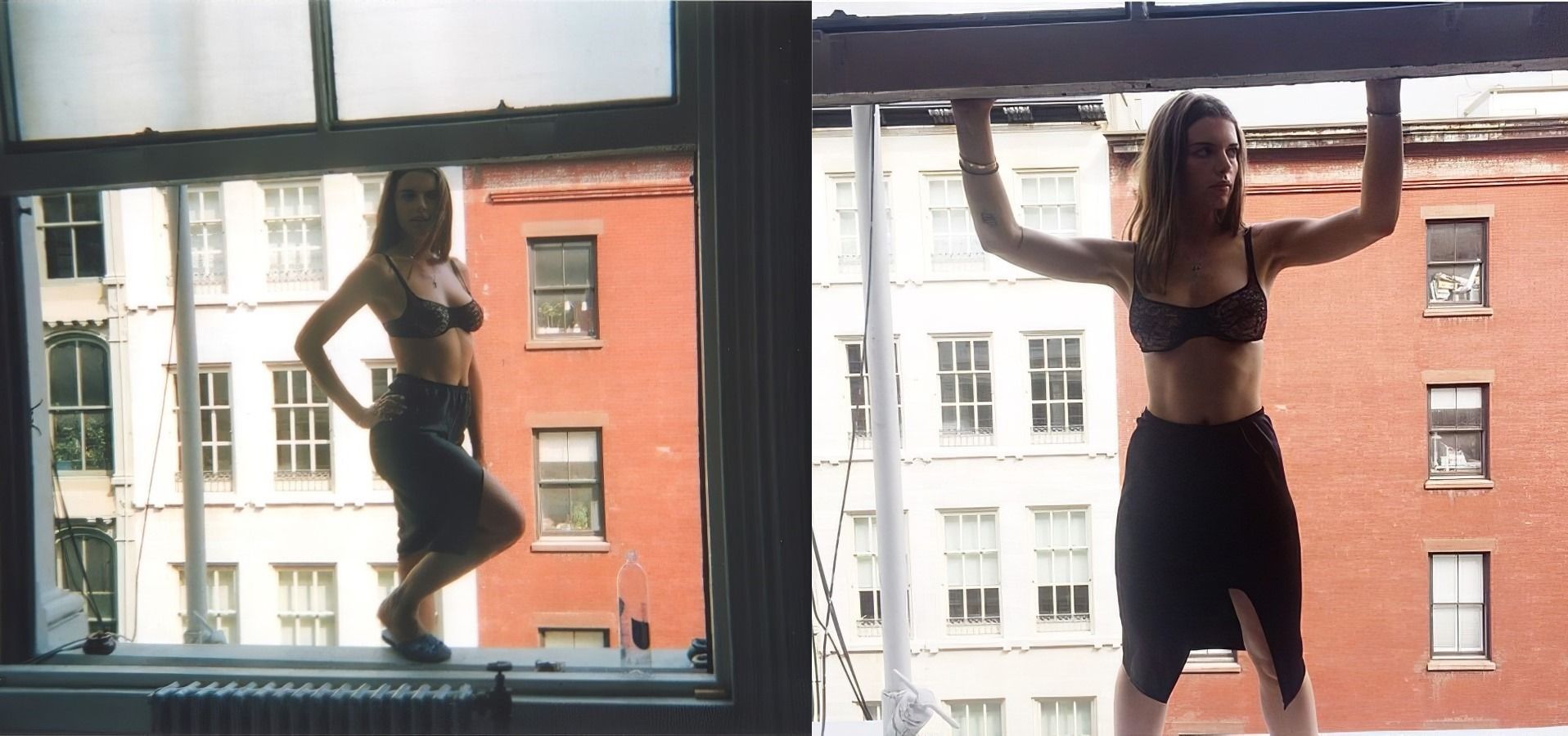 In her bra, on a window sill (Julia Fox, 2015) | Scrolller