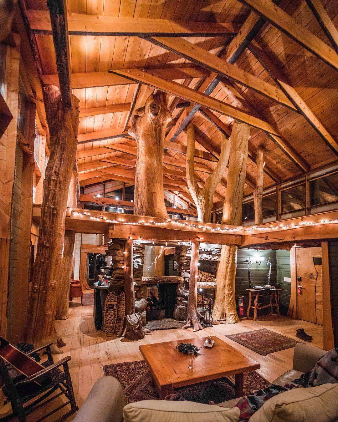 Incredible Connecticut cabin interior with trees embedded into the structure. [1080 × 1349 ...
