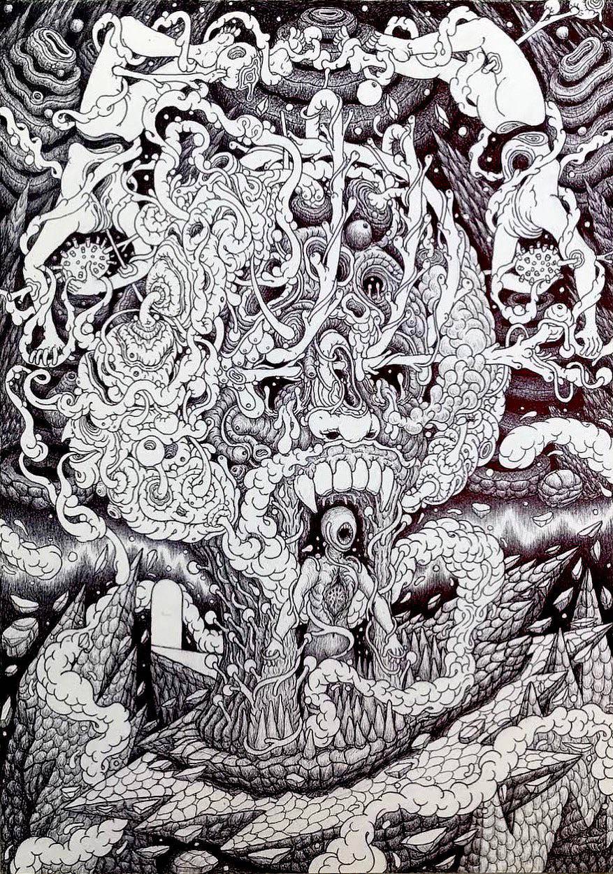 Inspecting foundation for infectious roots, Tanmoy Kayesen, ballpoint pen on paper, A4 size ...