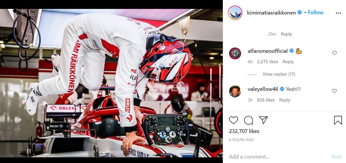 Instagram: Valentino Rossi reacts to Kimi signing for the 2021 F1 Season | Scrolller