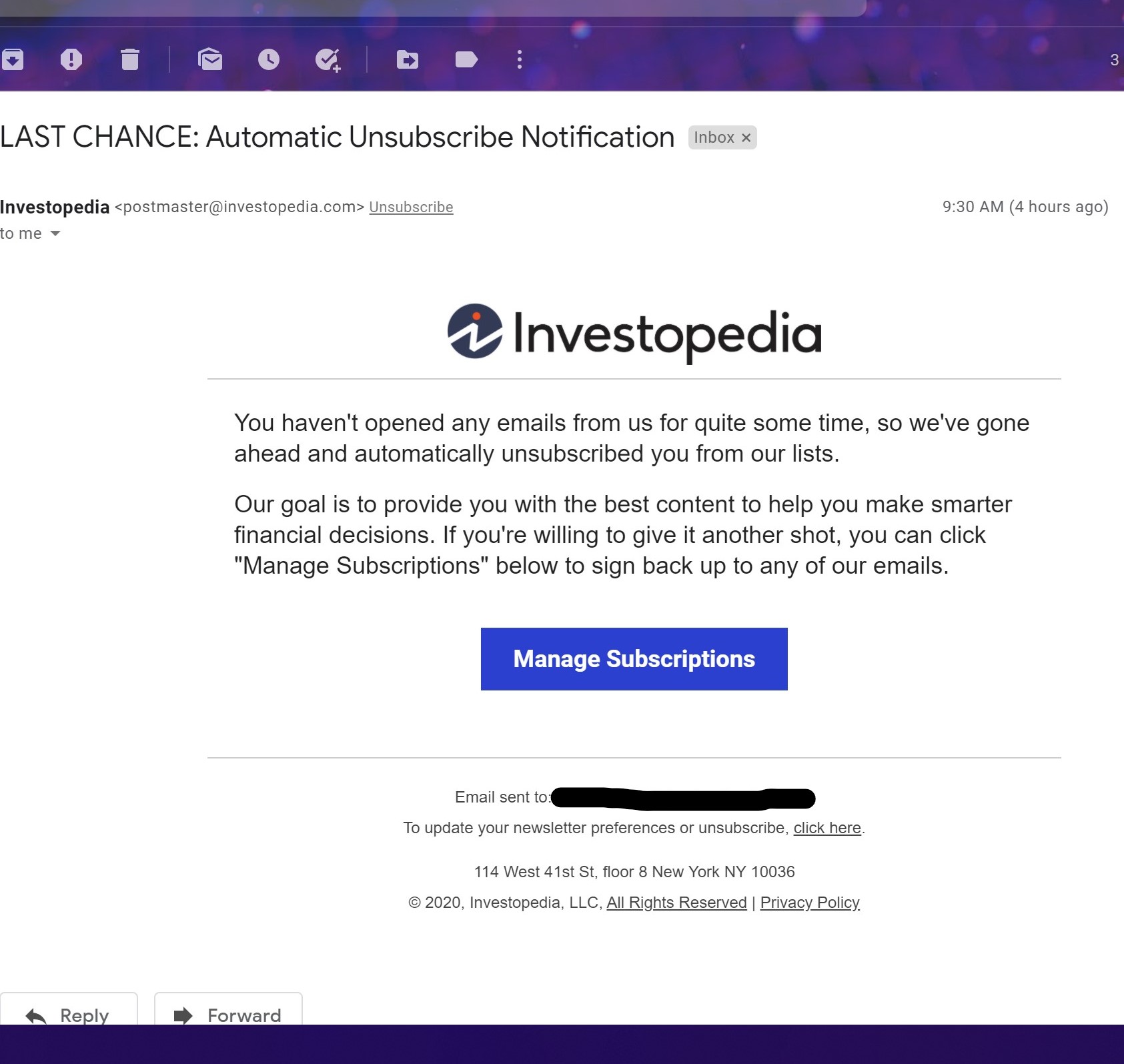 Investopedia automatically unsubscribes you from email list if you don't open the emails | Scrolller