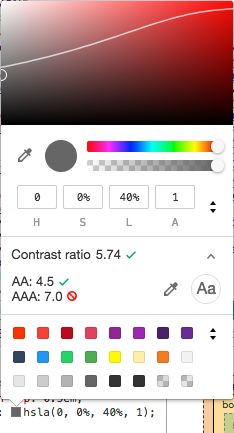 Just noticed the recently added contrast section in DevTools colour picker. Nice to see ...