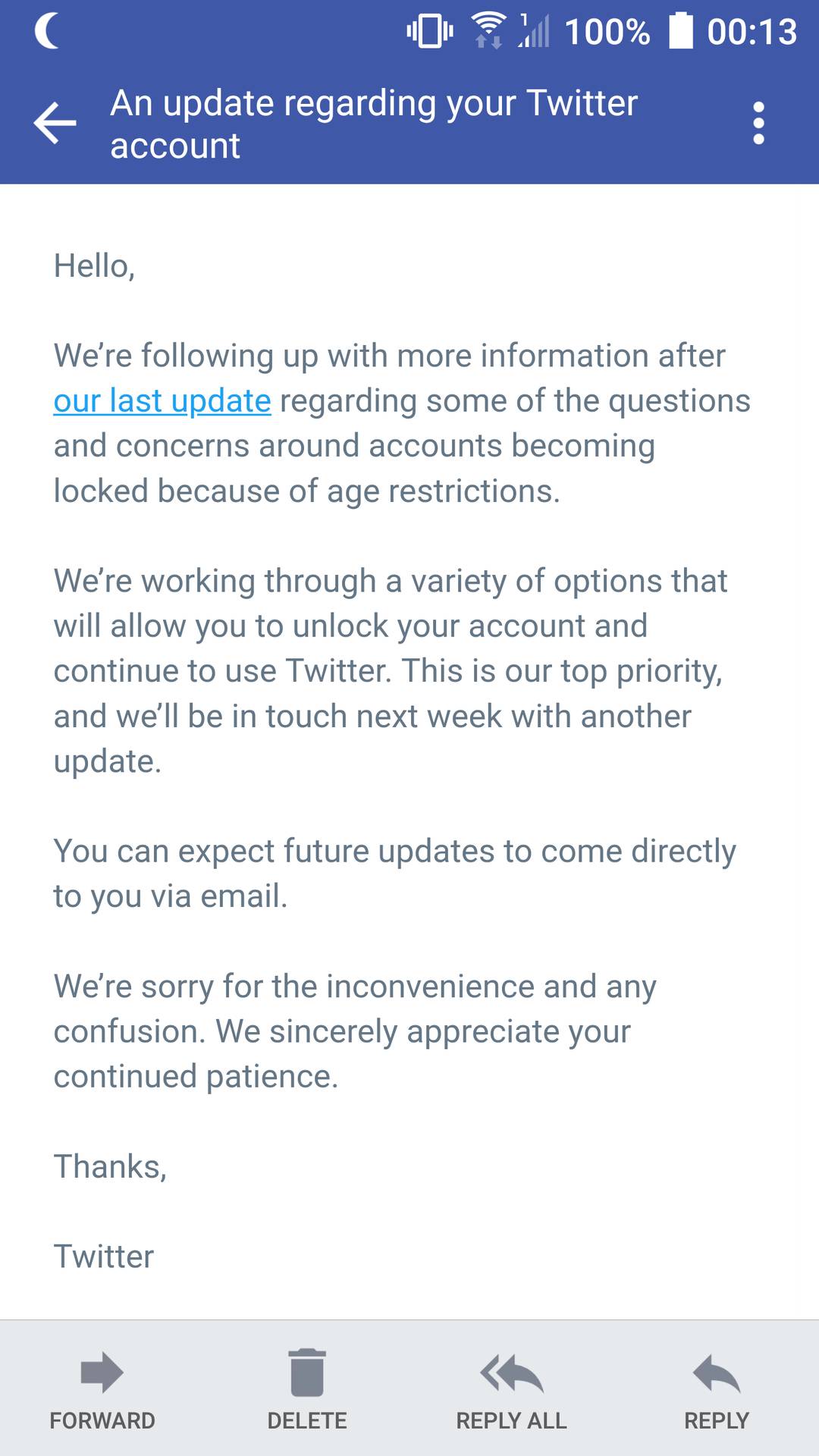 Just received this email from Twitter RE age restriction lock | Scrolller