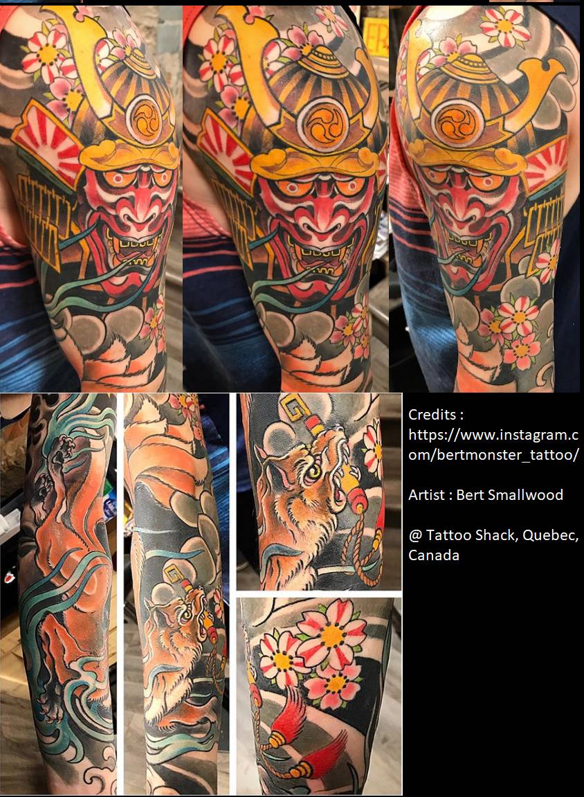 Kitsune & Oni Samurai, by Bert Monster, @Tattoo Shack, Quebec, Canada | Scrolller