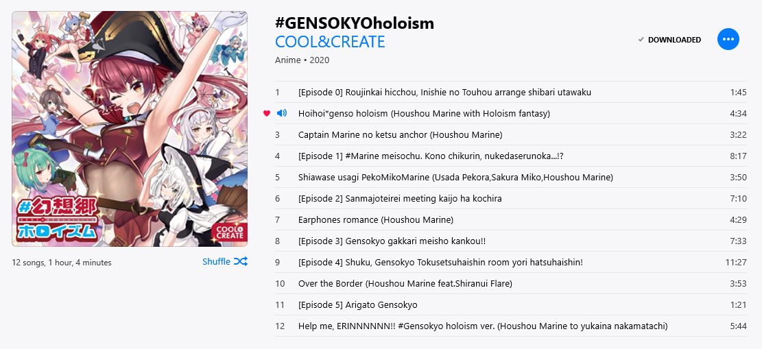 Looks like GENSOKYOholoism is now available in more Apple Music regions! | Scrolller