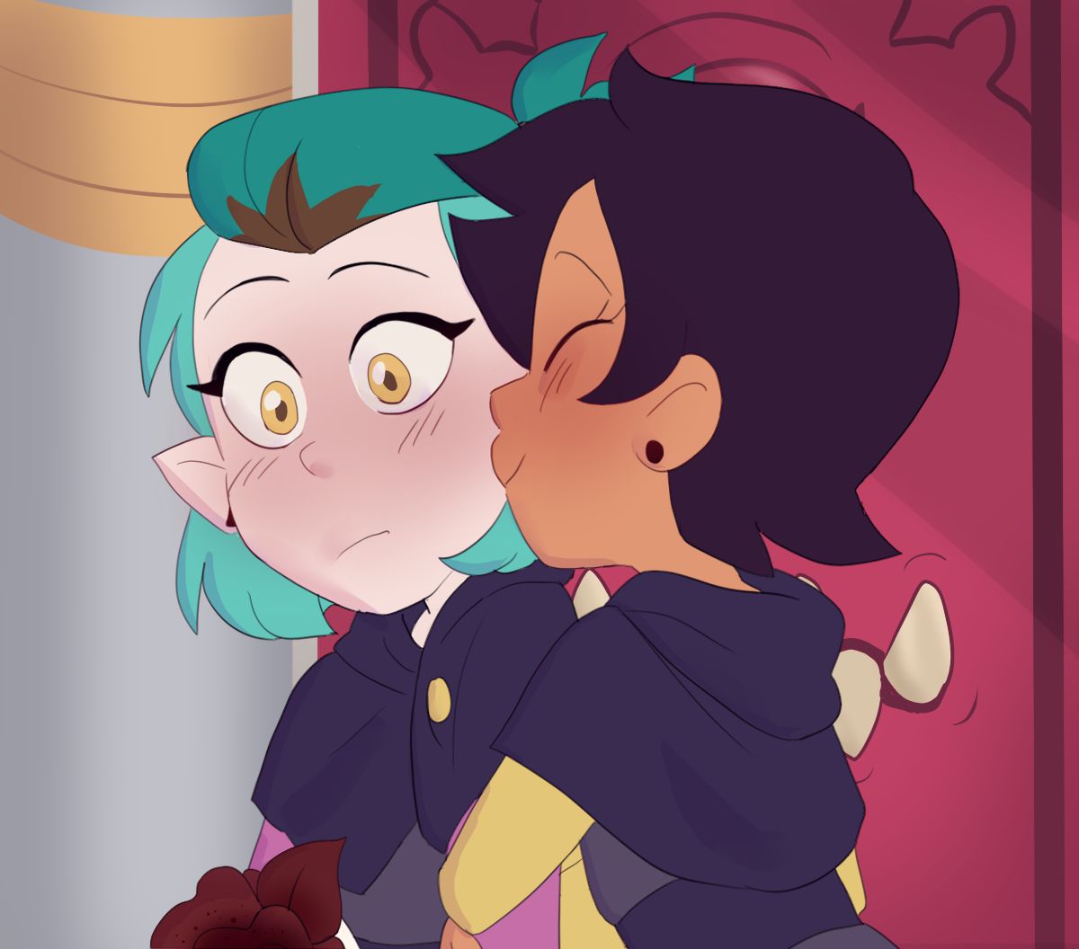 Luz gives Amity a kiss on the cheek from the fanfic "As the Jademoon Glows" by ...