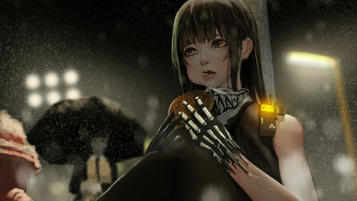 Eating with her hand's mechanics exposed | Scrolller