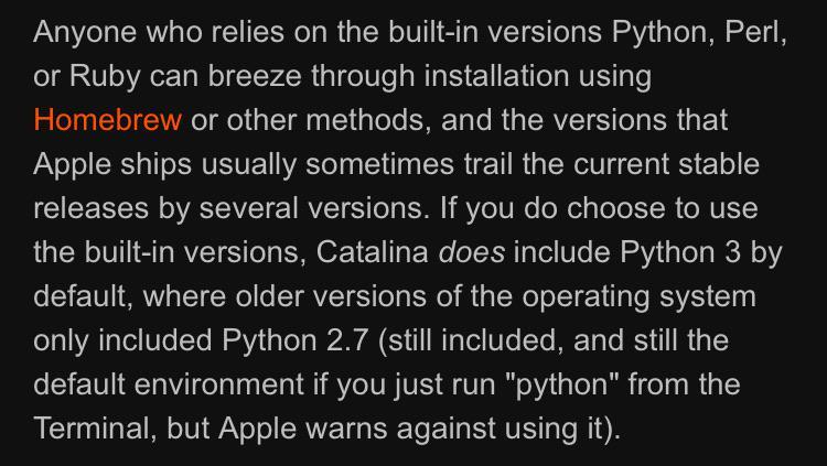 MacOS Catalina includes python3 by default. Hacking could never be better. | Scrolller