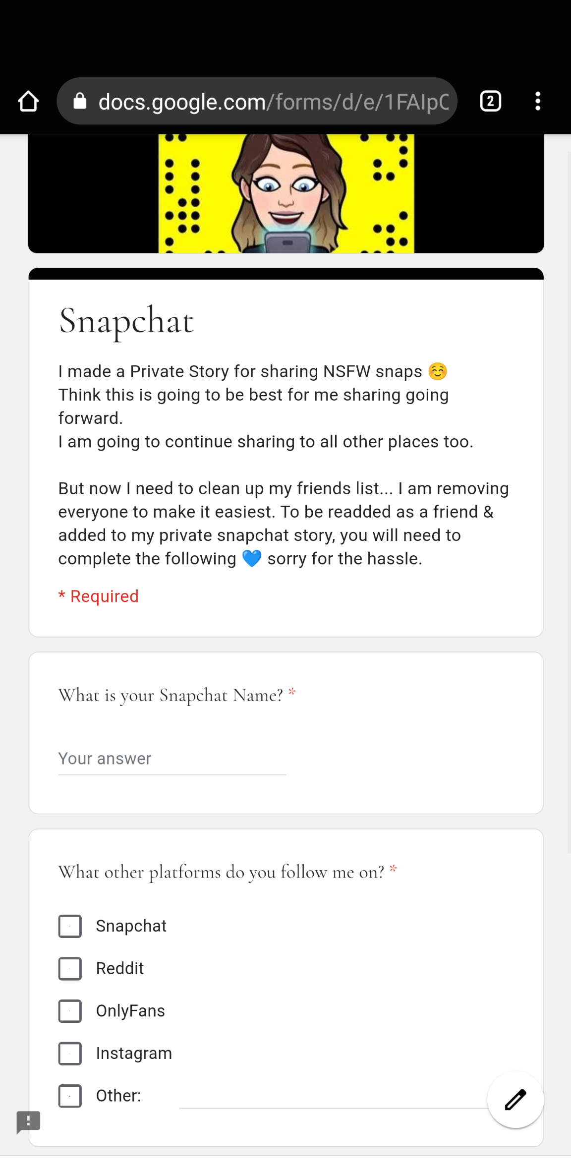 Made a Private Snapchat Story for NSFW sharing, don't consider it premium since it's just for ...