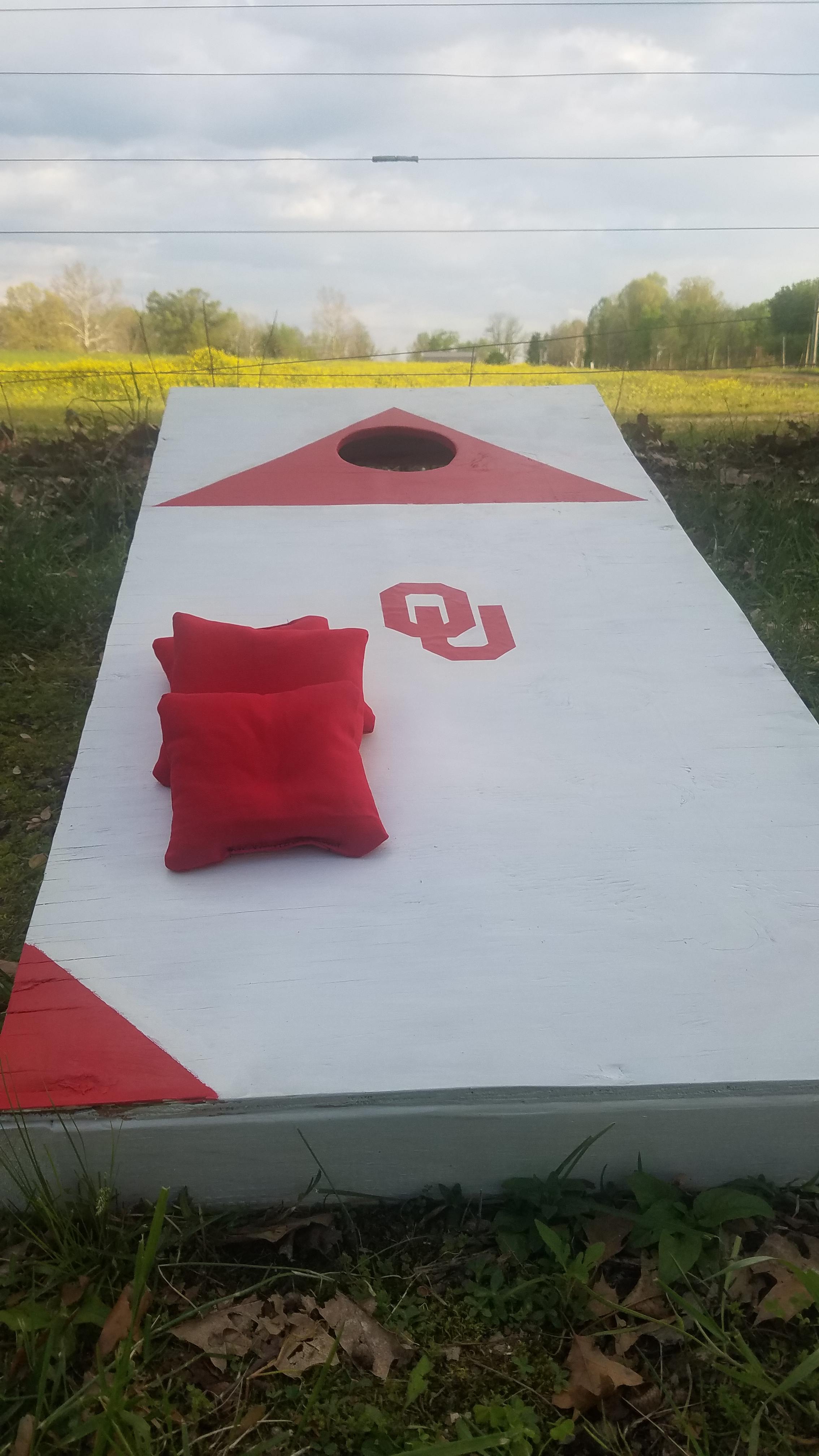 Made some OU cornhole boards today. First build ever. | Scrolller