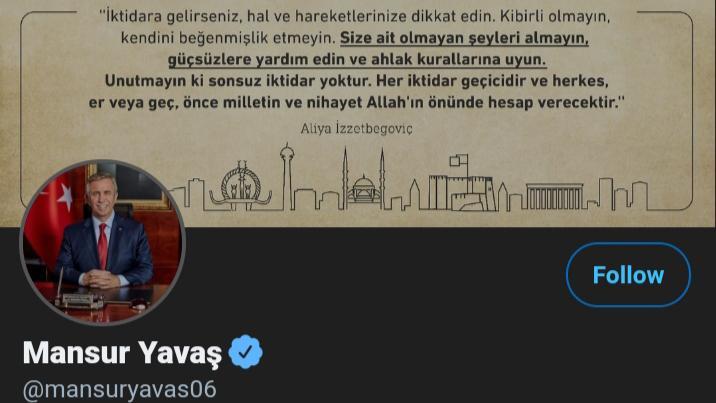 Mansur Yavaş'ın twitter kapak fotoğrafı. | Scrolller