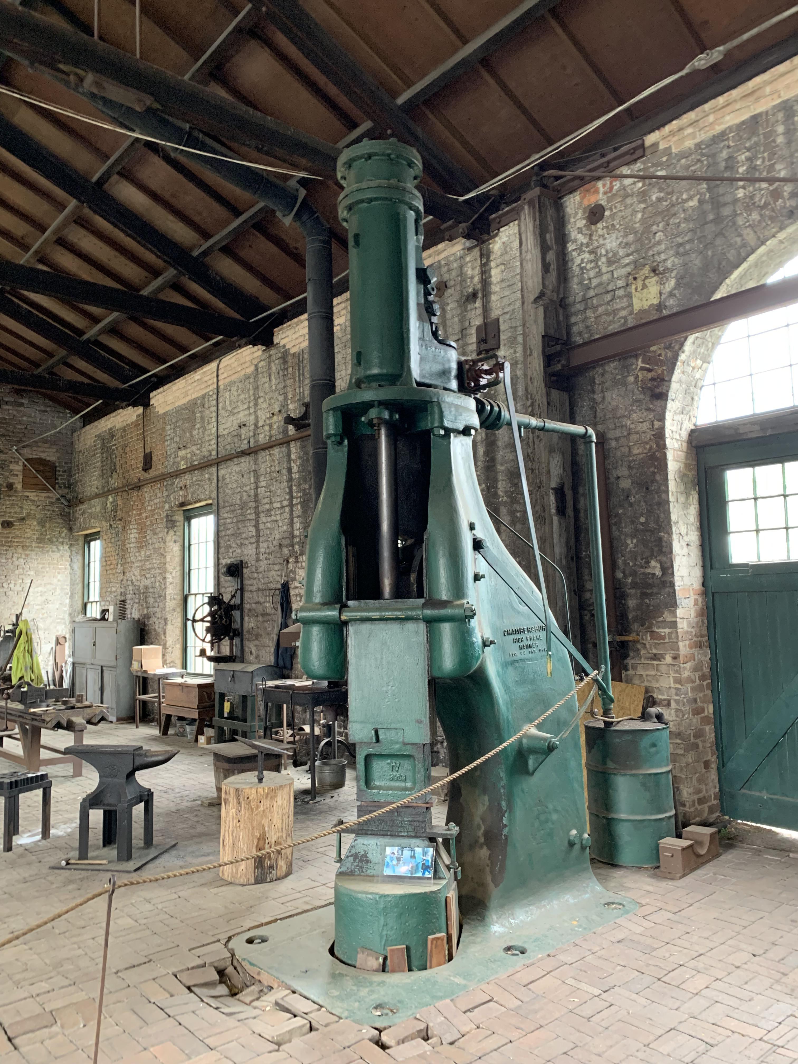 Massive power hammer in the blacksmith shop at the Georgia State ...