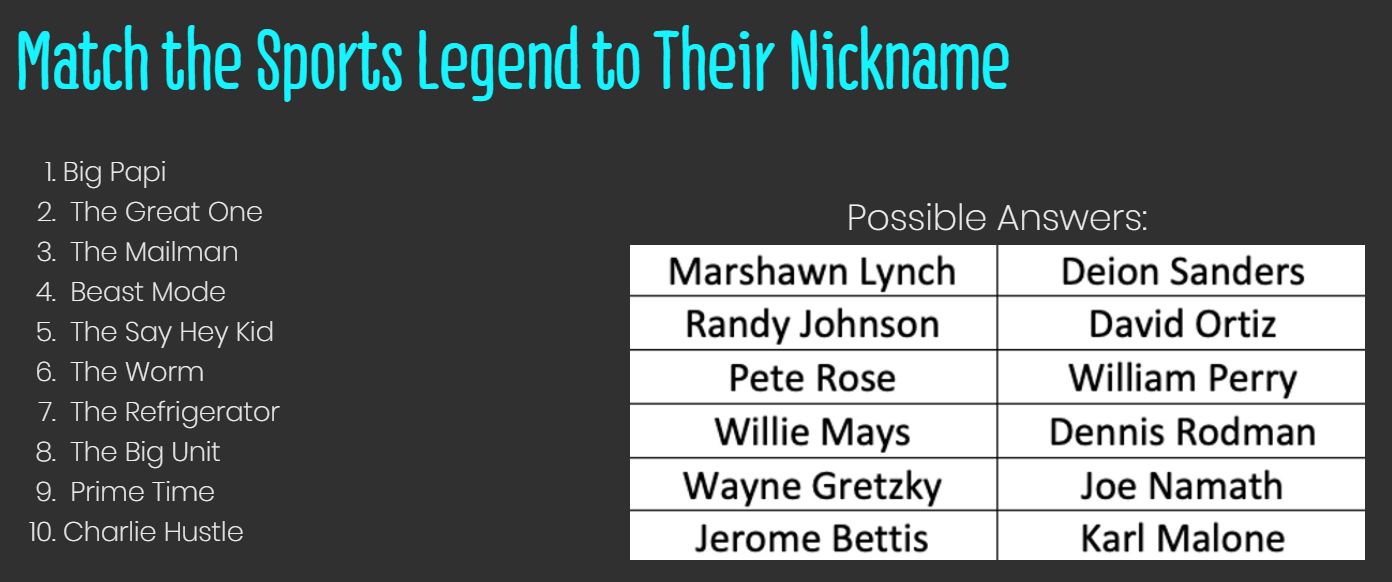Match the Sports Legend to their Nickname | Scrolller