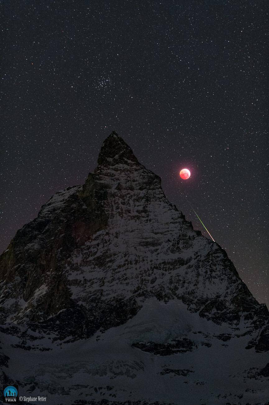 Matterhorn, Moon, and a Meteor | Scrolller