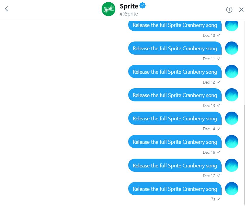 Messaging Sprite to Release the Full Sprite Cranberry Song Until They Do (Day 14) | Scrolller