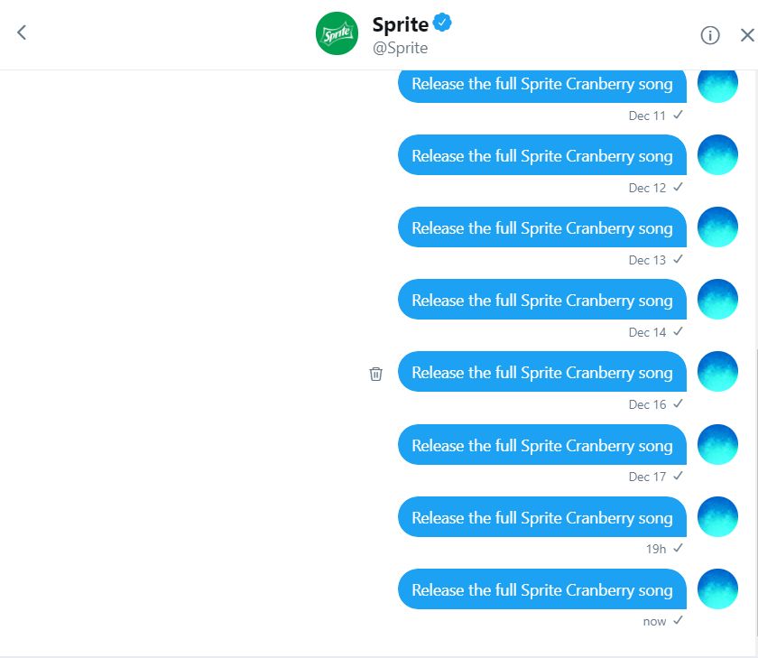 Messaging Sprite to Release the Full Sprite Cranberry Song Until They Do (Day 15) | Scrolller