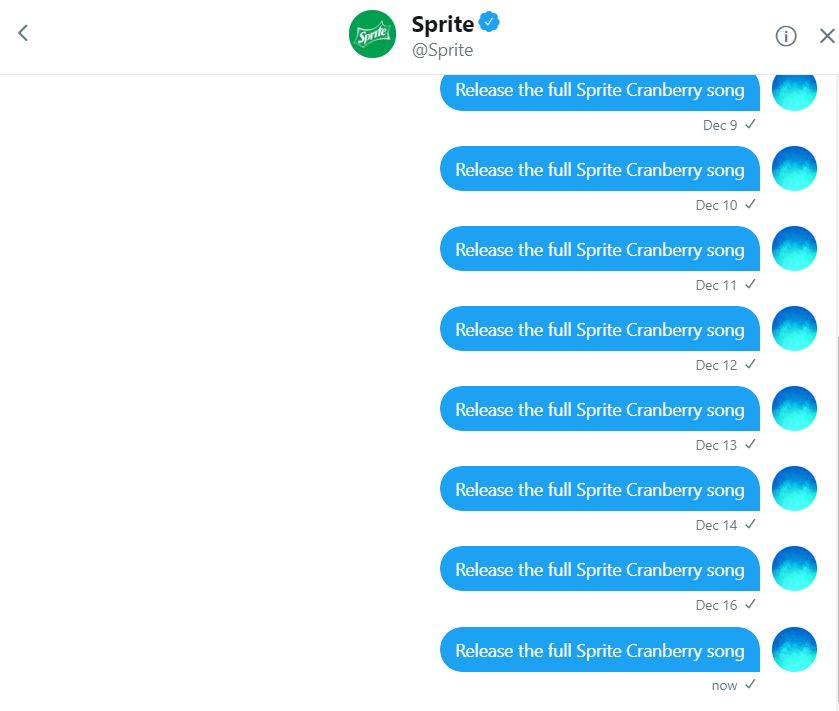 Messaging Sprite to Release the Full Sprite Cranberry Song Until They Do (Day 13) | Scrolller