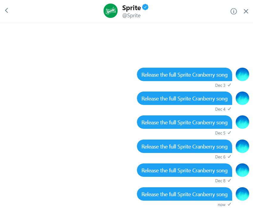 Messaging Sprite to Release the Full Sprite Cranberry Song Until They Do (Day 6) | Scrolller