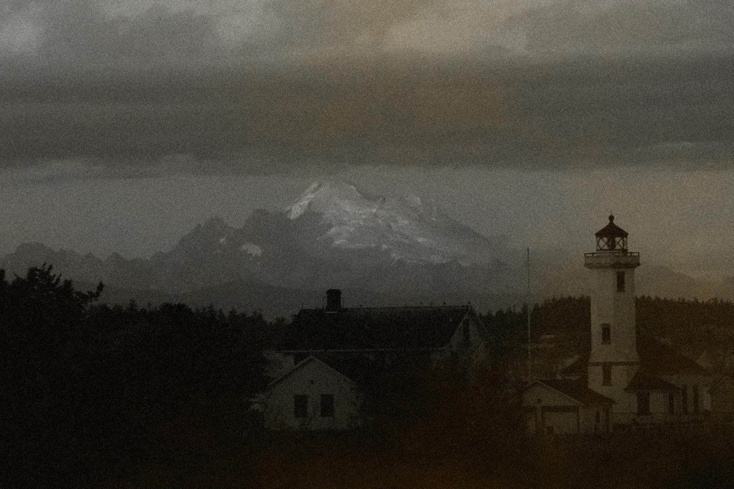 Mt. Baker making an appearance last week, from Fort Worden Lighthouse on the Olympic Peninsula ...