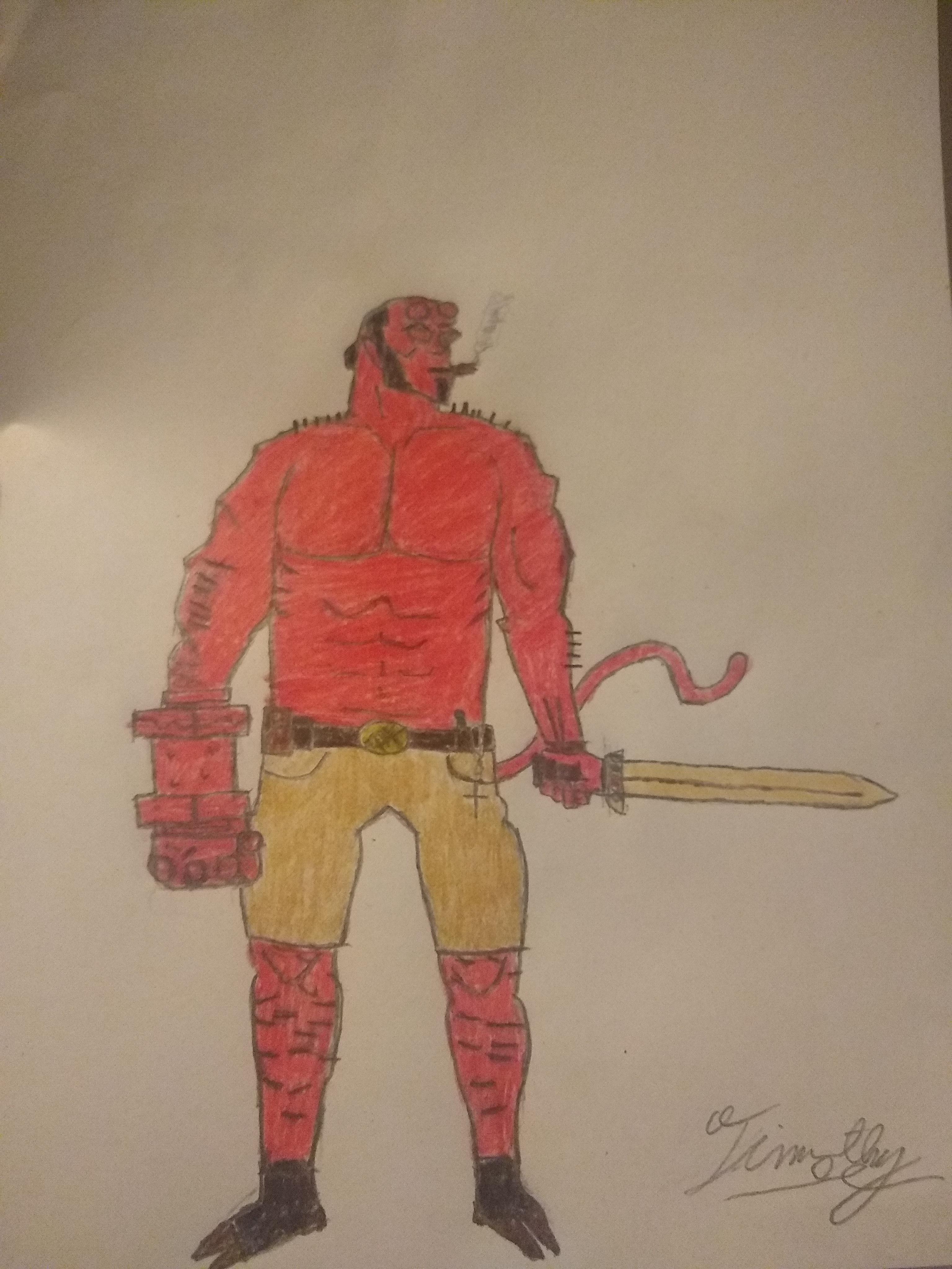 My drawing of Hellboy (I'm no artist just a Mignola enthusiast) | Scrolller