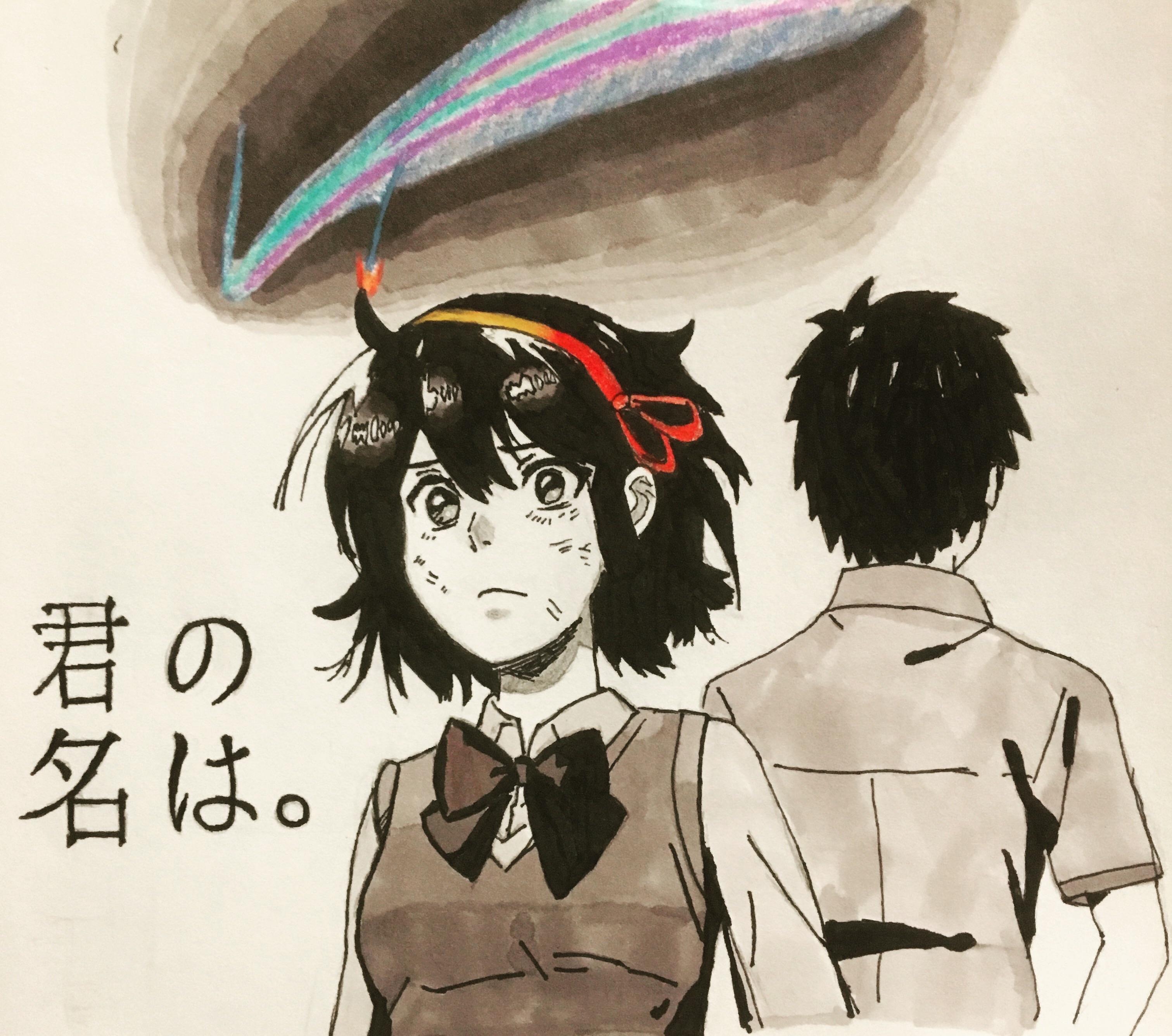 My drawing of Mitsuha and Taki. | Scrolller