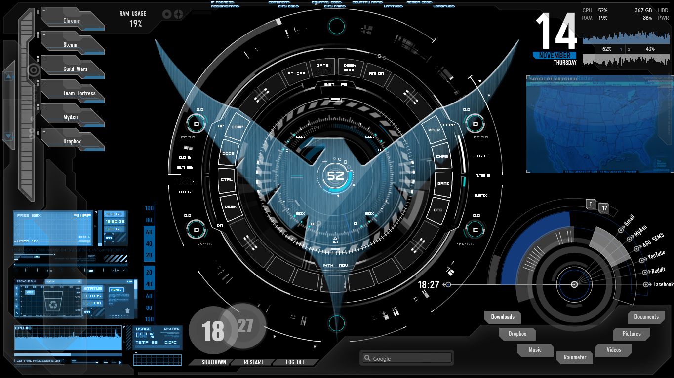 My functional Nightwing Desktop ! (rainmeter) Makes me feel like a hero when simply doing ...