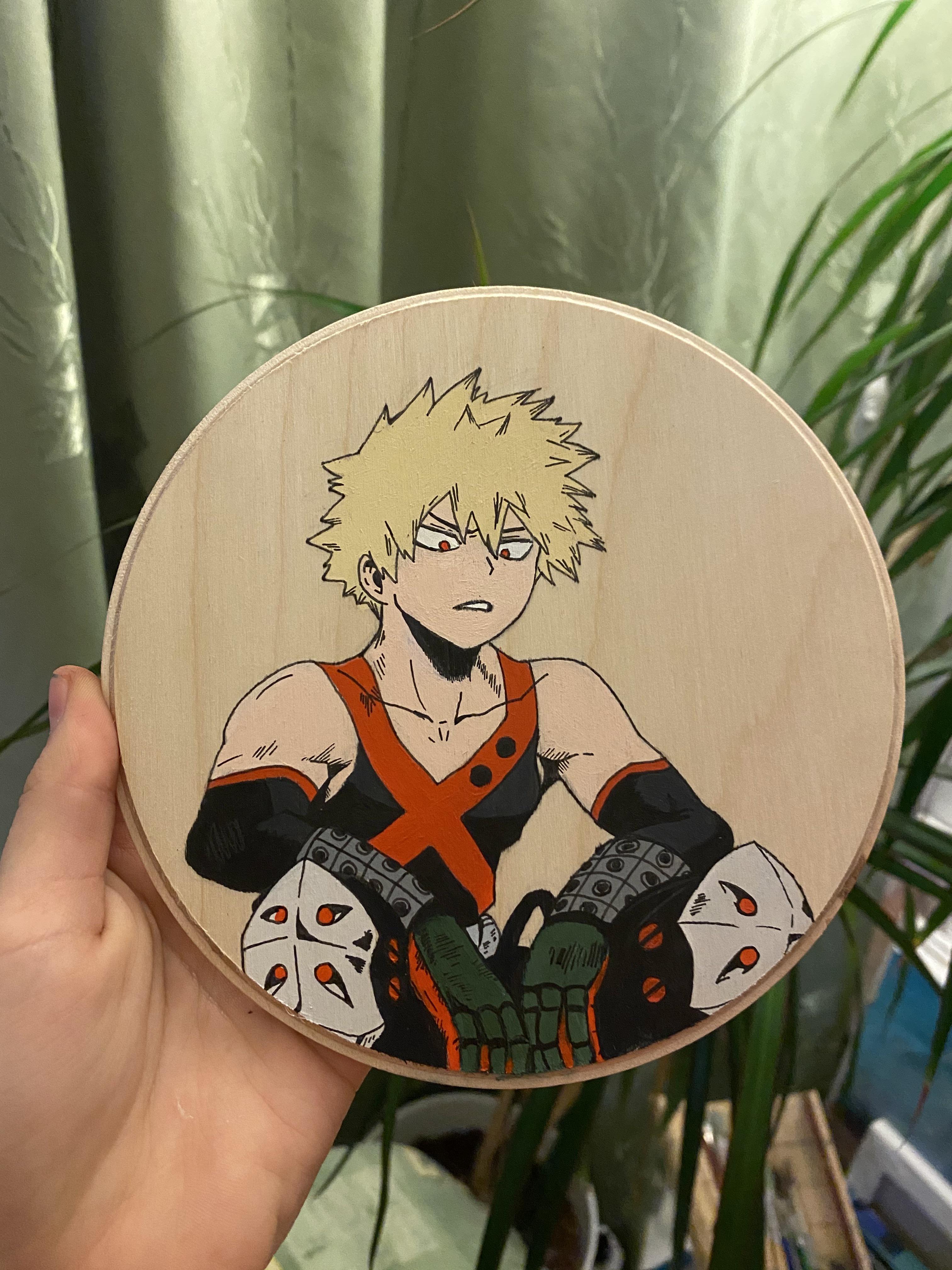 My painting of Bakugo on a wood panel :) | Scrolller