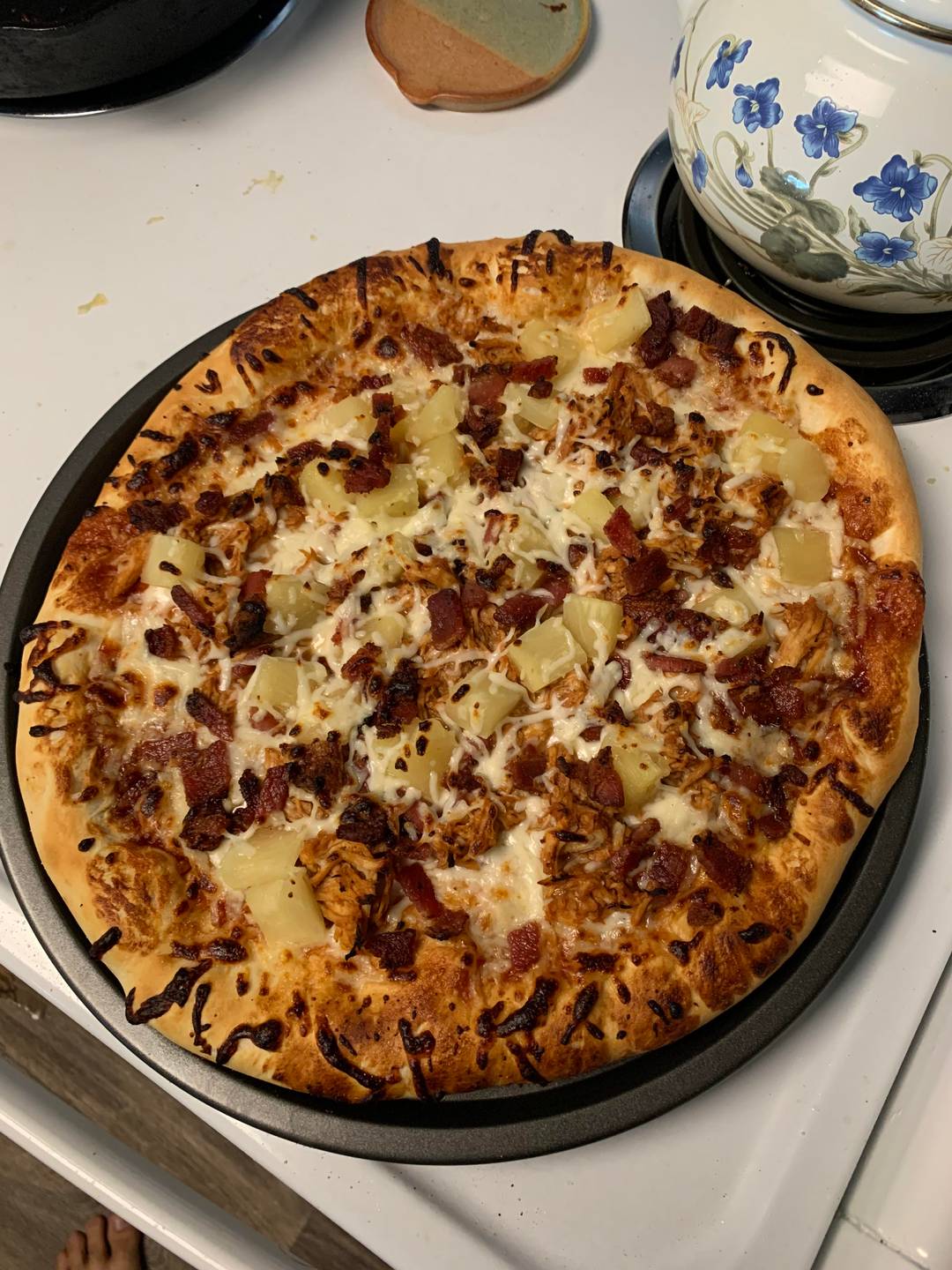 My pulled bbq chicken, pineapple, maple bacon pizza. | Scrolller