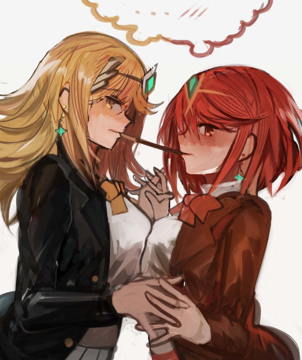 Mythra and Pyra play the pocky game | Scrolller