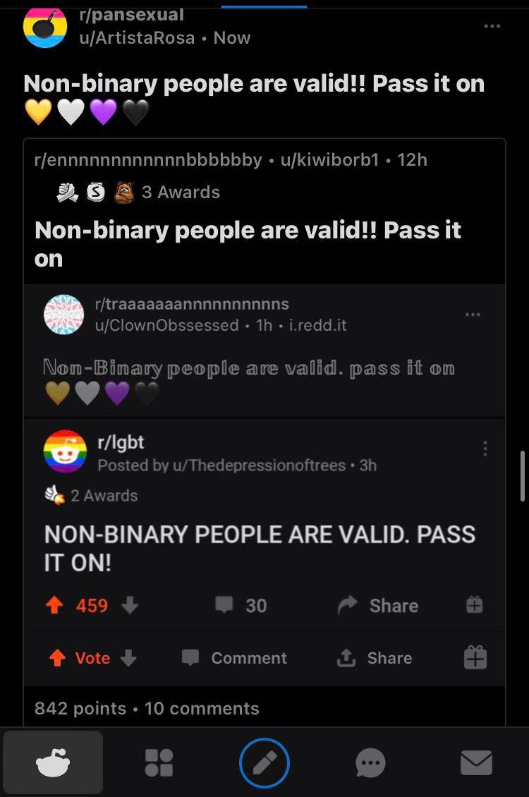 Non-binary people are valid pass it on 💛🤍💜🖤 | Scrolller