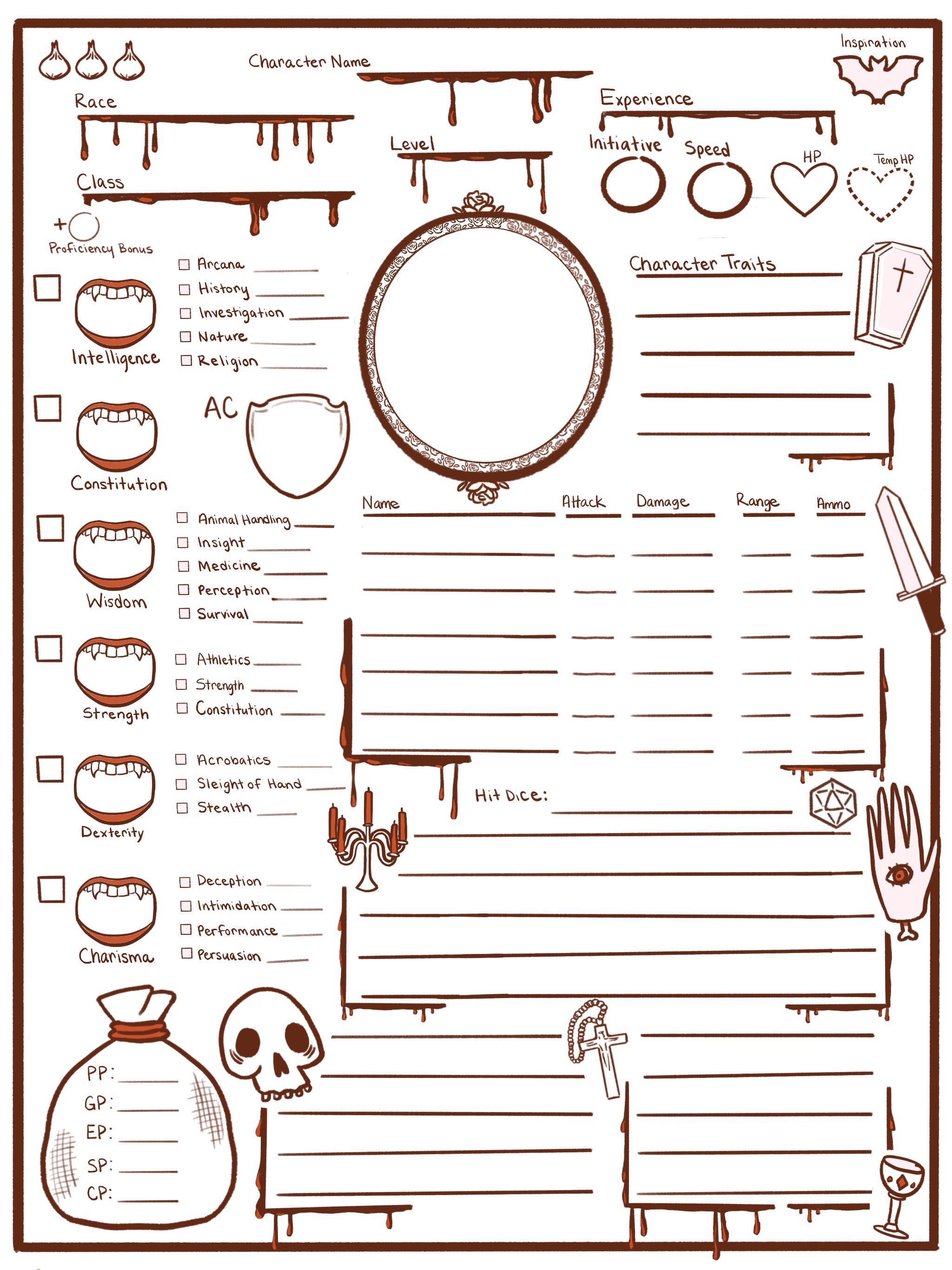 [OC] Character sheet I made made for Strahd Campaign | Scrolller