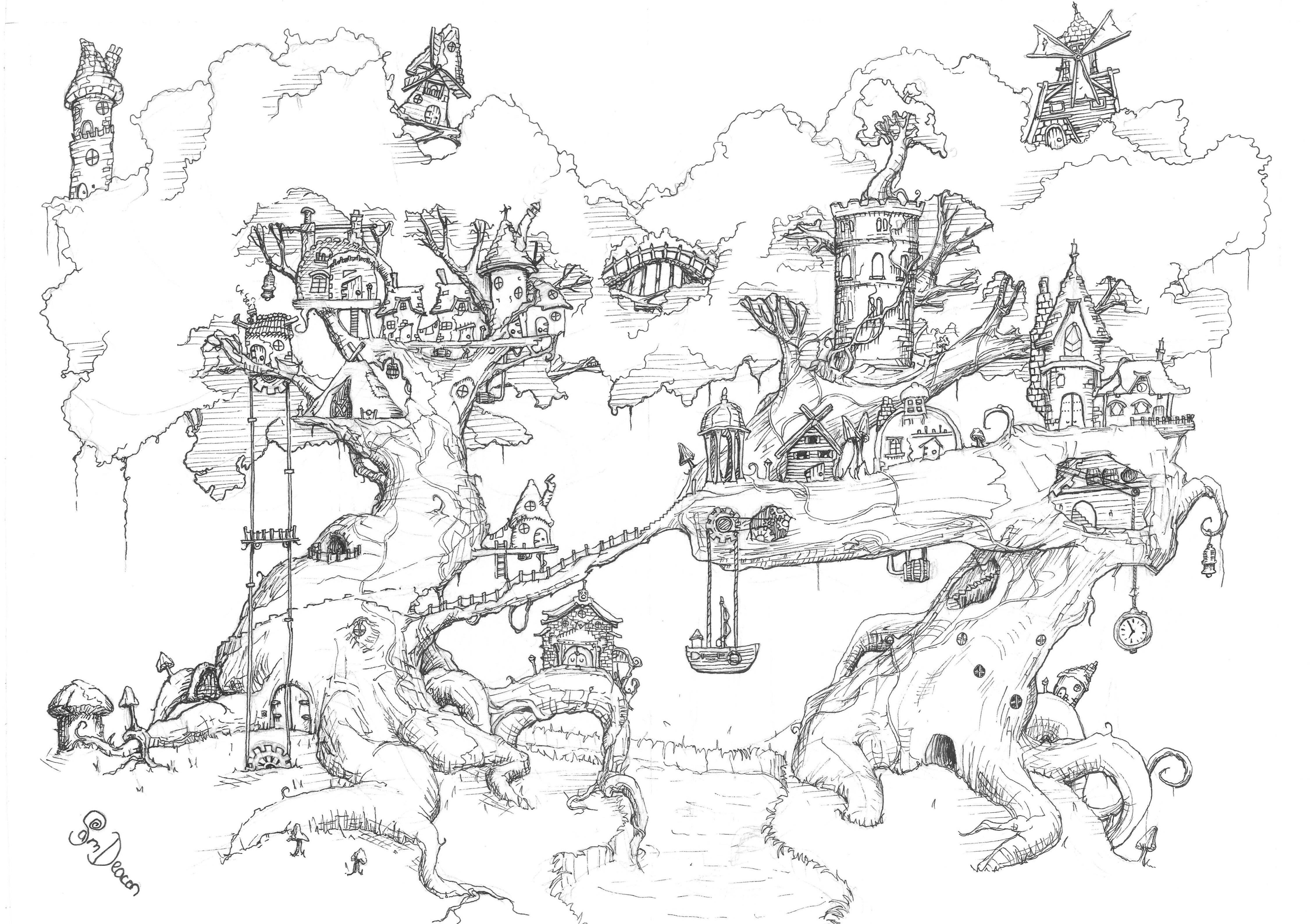 [OC] treehouse community, ink drawing | Scrolller