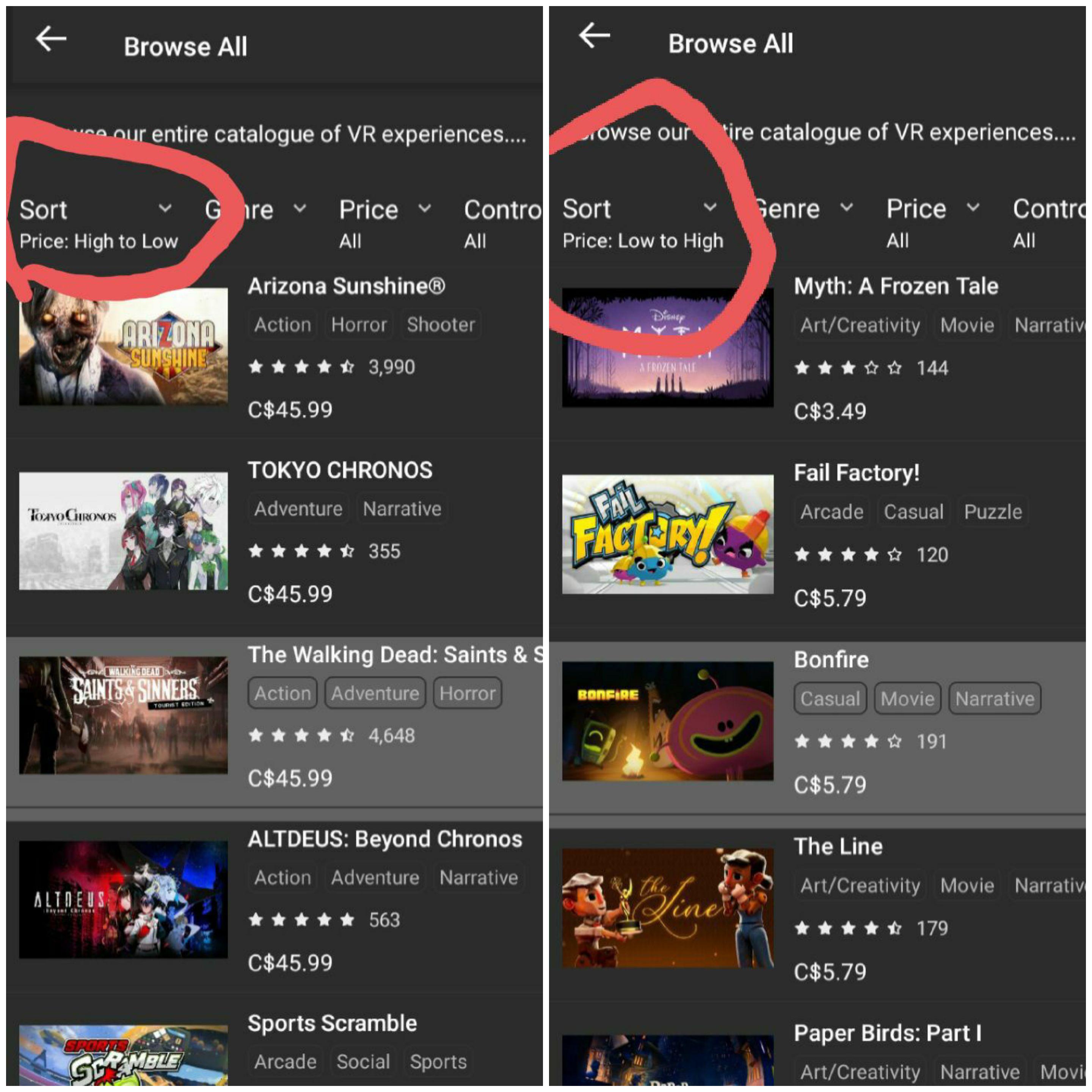 Oculus wants you to see all the paid content first. No matter how you sort, free games are at ...