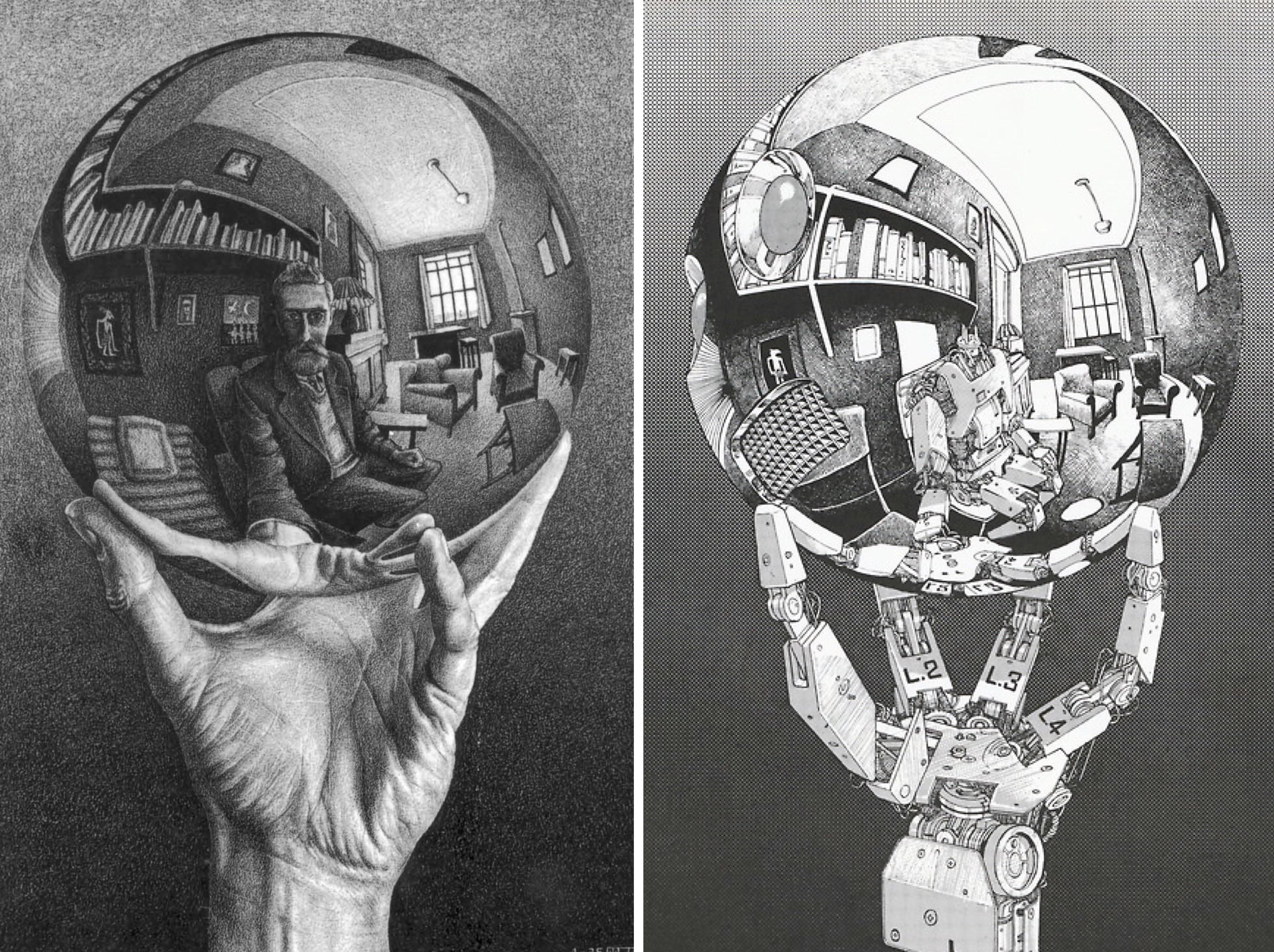 Otomo's take of the 'Hand with a Reflective ball' by M.C. Escher | Scrolller