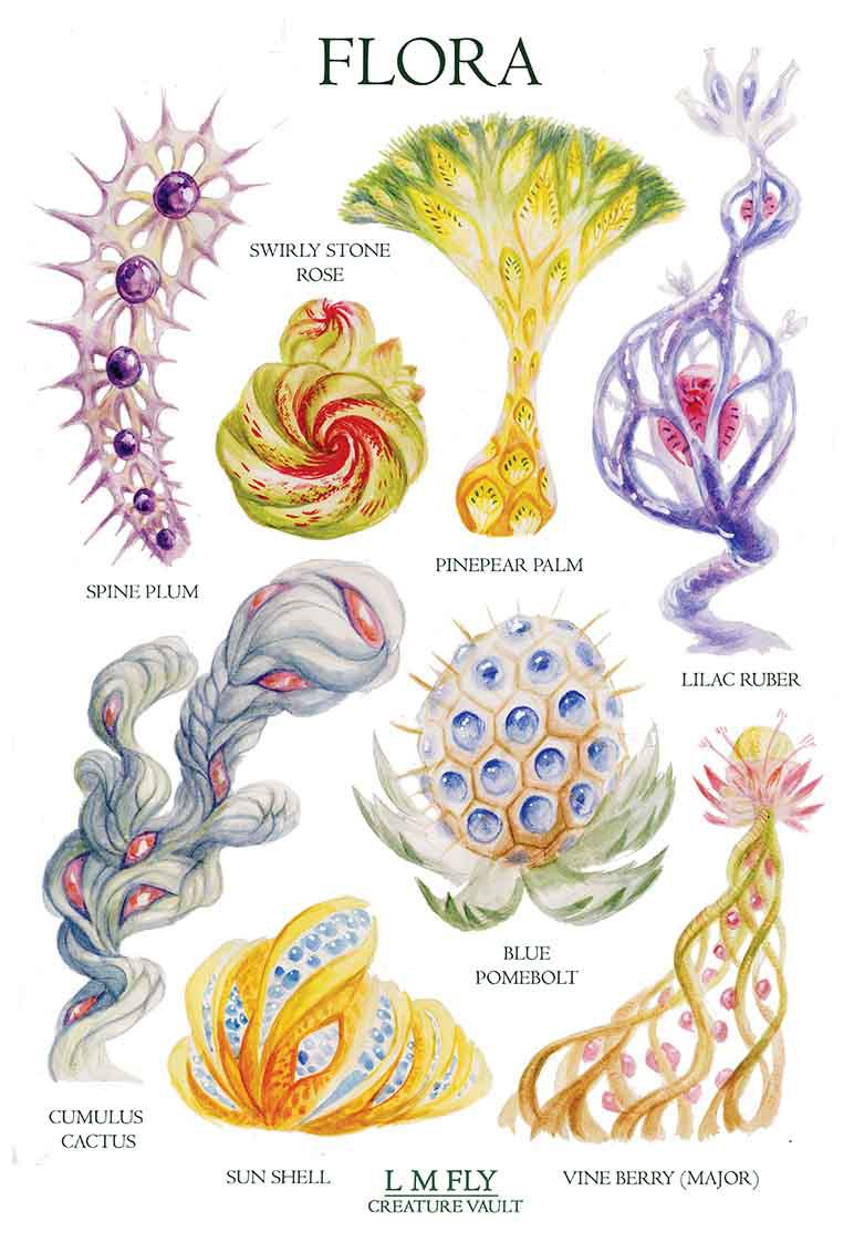 Painted imaginary plants to look like old flower prints | Scrolller