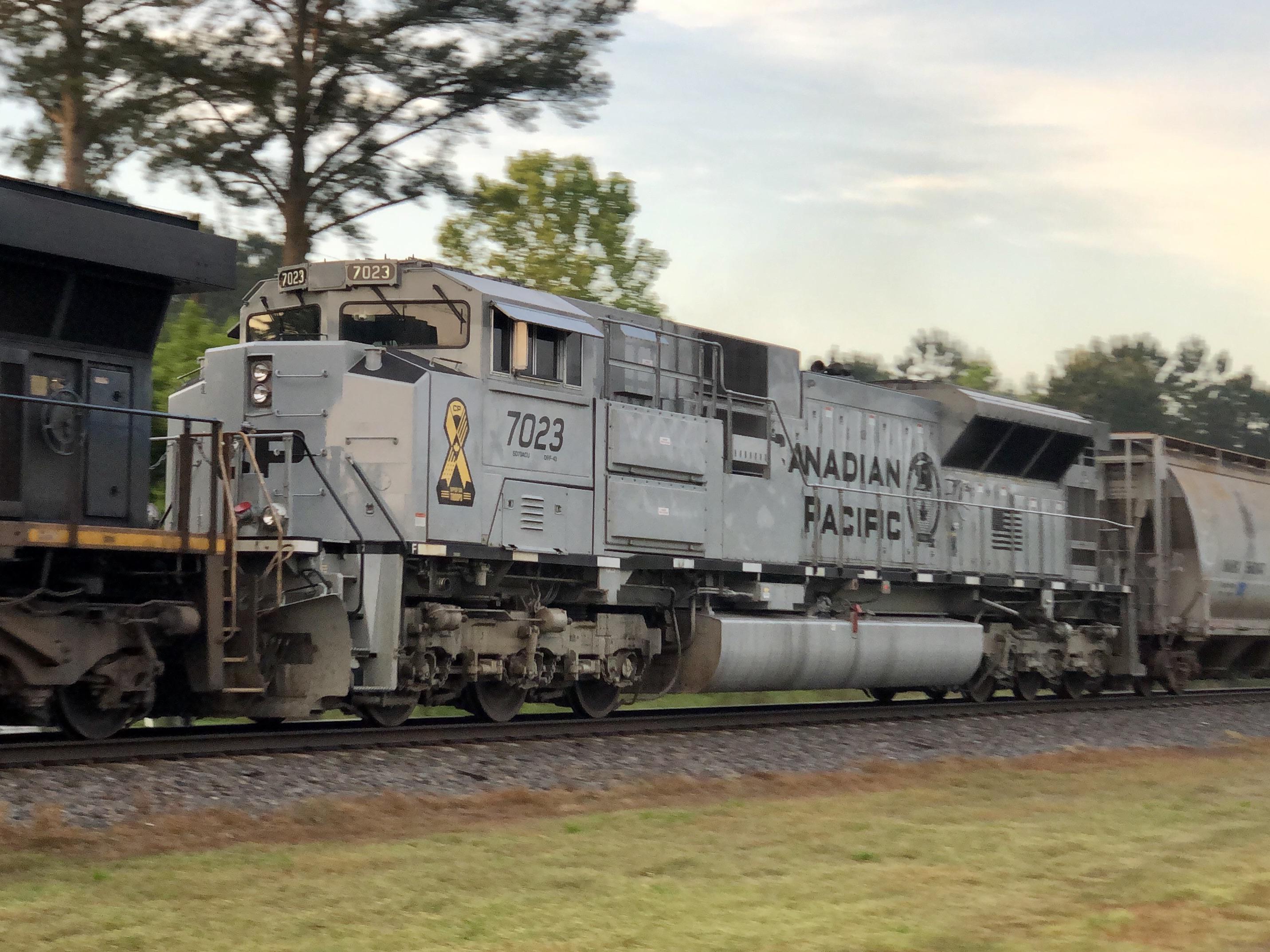 Painted to look like a Fighter Jet, Canadian Pacific SD70ACU 7023 Honoring the Canadian and ...