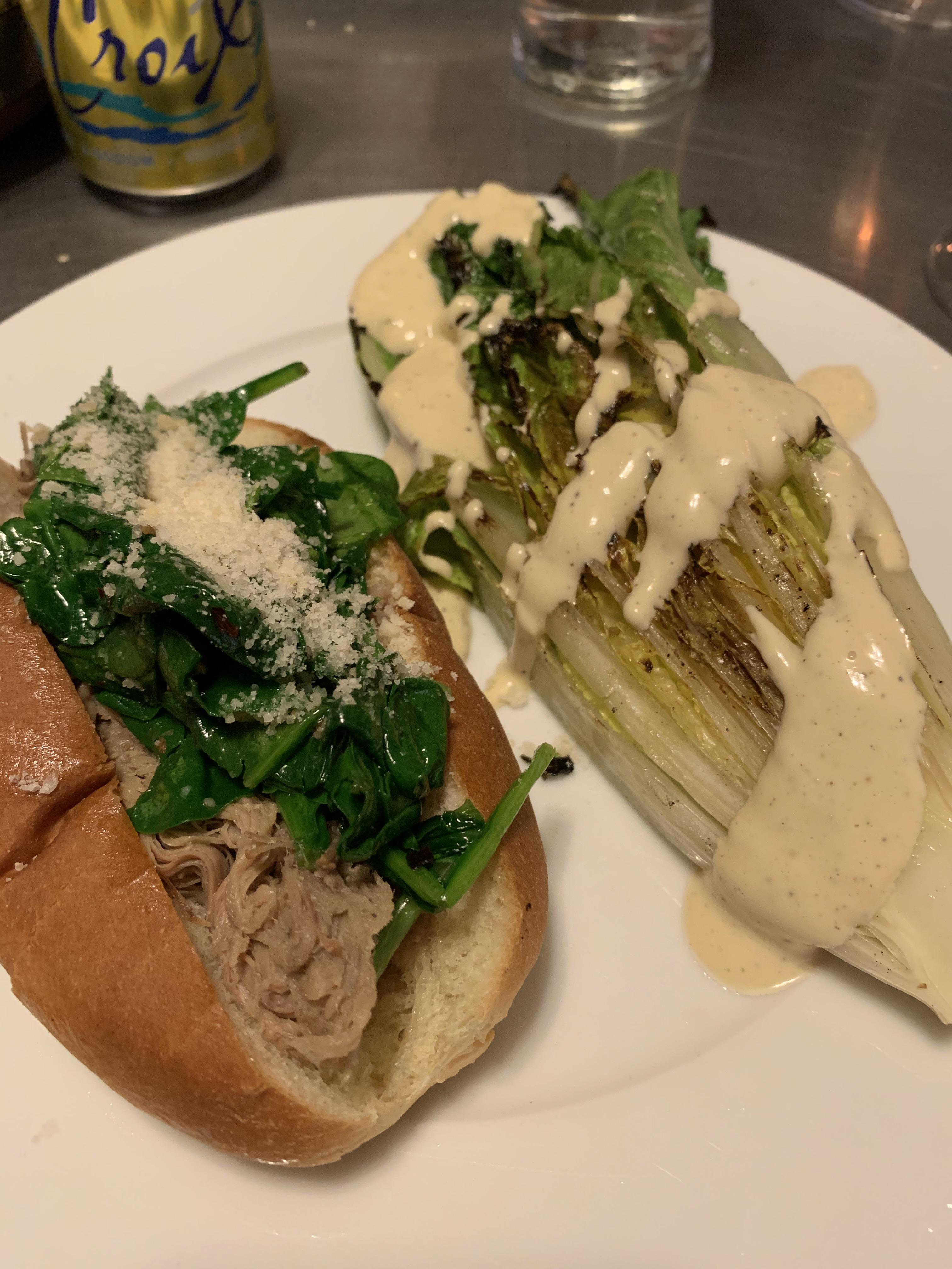 Philly Style Pulled Pork with Garlic Spinach and Grilled Caesar Salad. | Scrolller