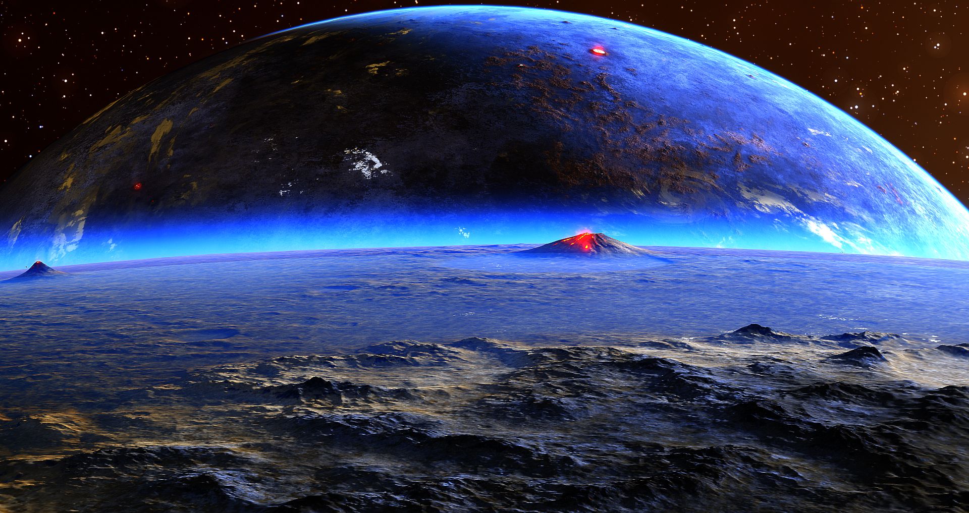 Planet rise over an atmospheric moon. | Scrolller