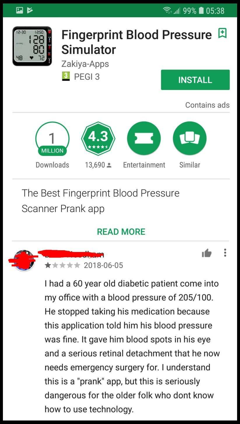 "Prank" blood pressure monitor app. | Scrolller