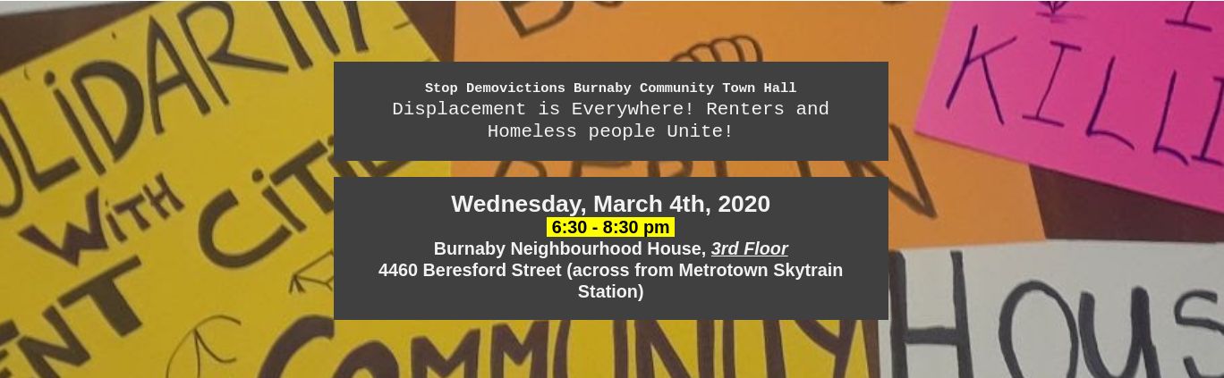 PSA: Stop Demovictions Burnaby Meeting - WEDNESDAY MARCH 4TH 6:30 - 8:30 @ Burnaby Neighbourhood ...