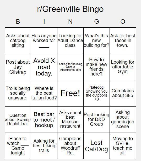 r/greenville Bingo | Scrolller