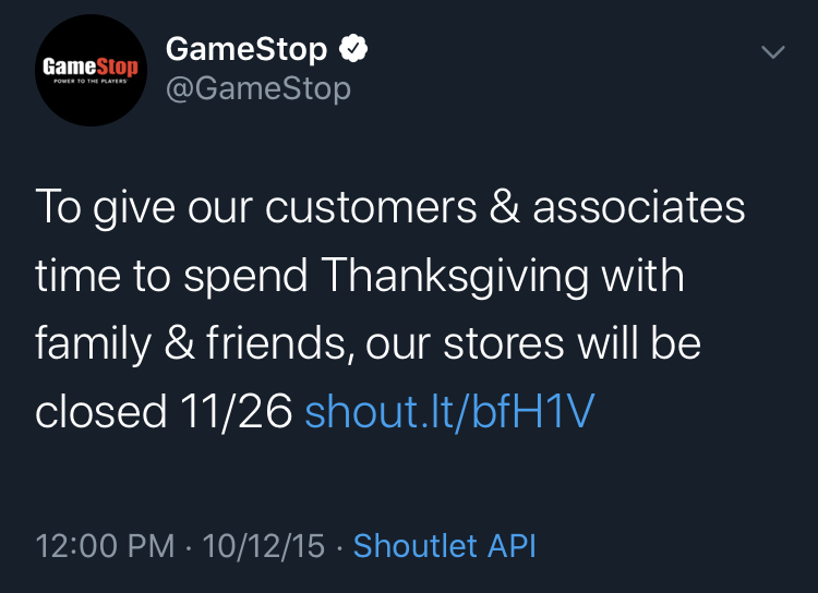 Remember when GameStop used to be proud of not being open Thanksgiving? Money talks. | Scrolller