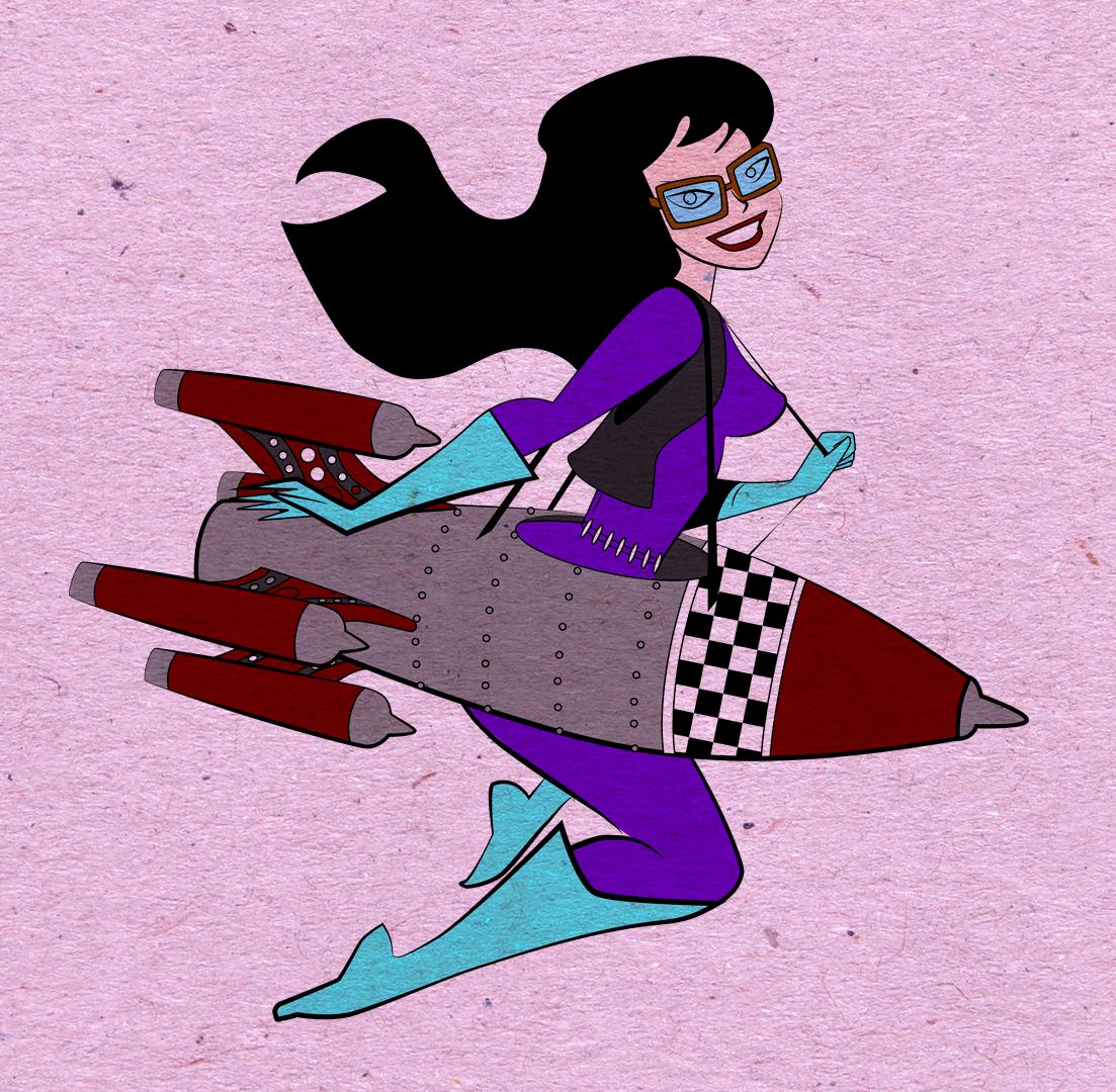 Retro rough-print Bruce Timm-inspired Spacegirl that I drew as part of a project | Scrolller