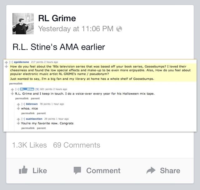 RL Grime on R.L. Stine (one of us!) | Scrolller