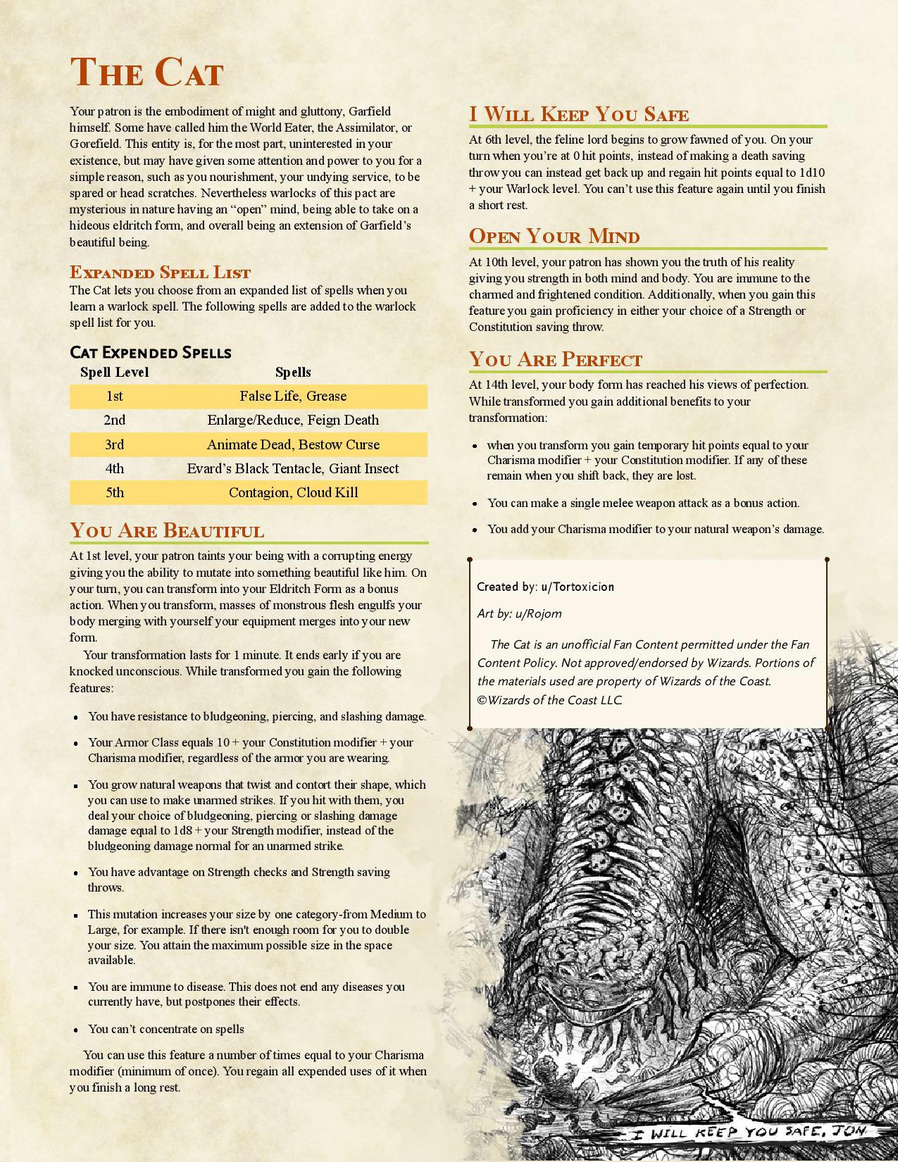 “Roll initiative Jon” [Warlock Patron - The Cat v1.0] mutate into a fleshy abomination, crush ...