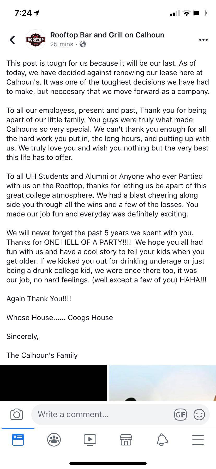 Rooftop Bar and Grill on Calhoun is closing. | Scrolller