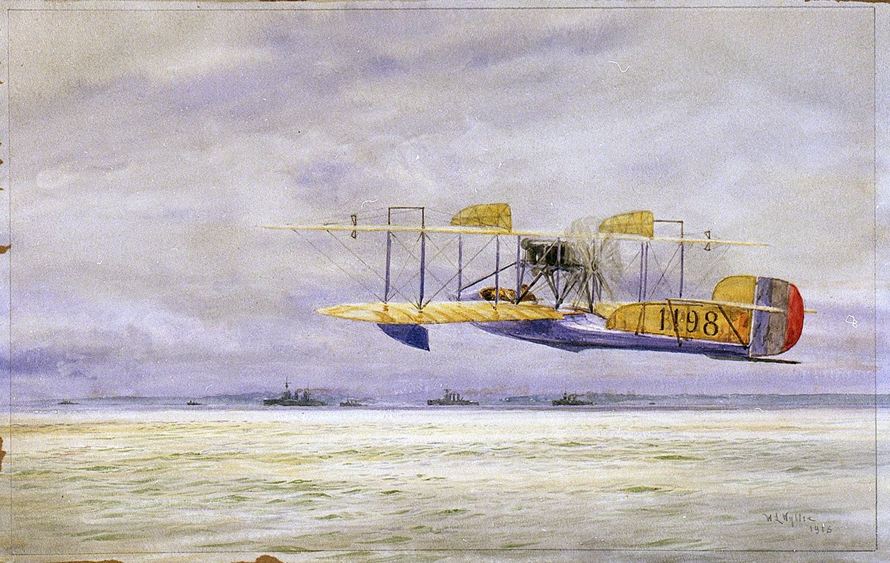 Royal Naval Air Service Seaplane #1198, watercolour by William Lionel Wyllie. 1916. | Scrolller