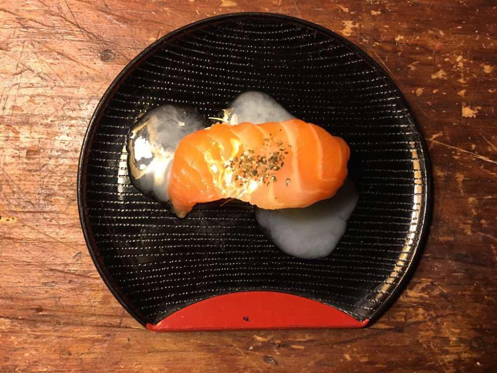 Salmon sushi with green tea salt | Scrolller