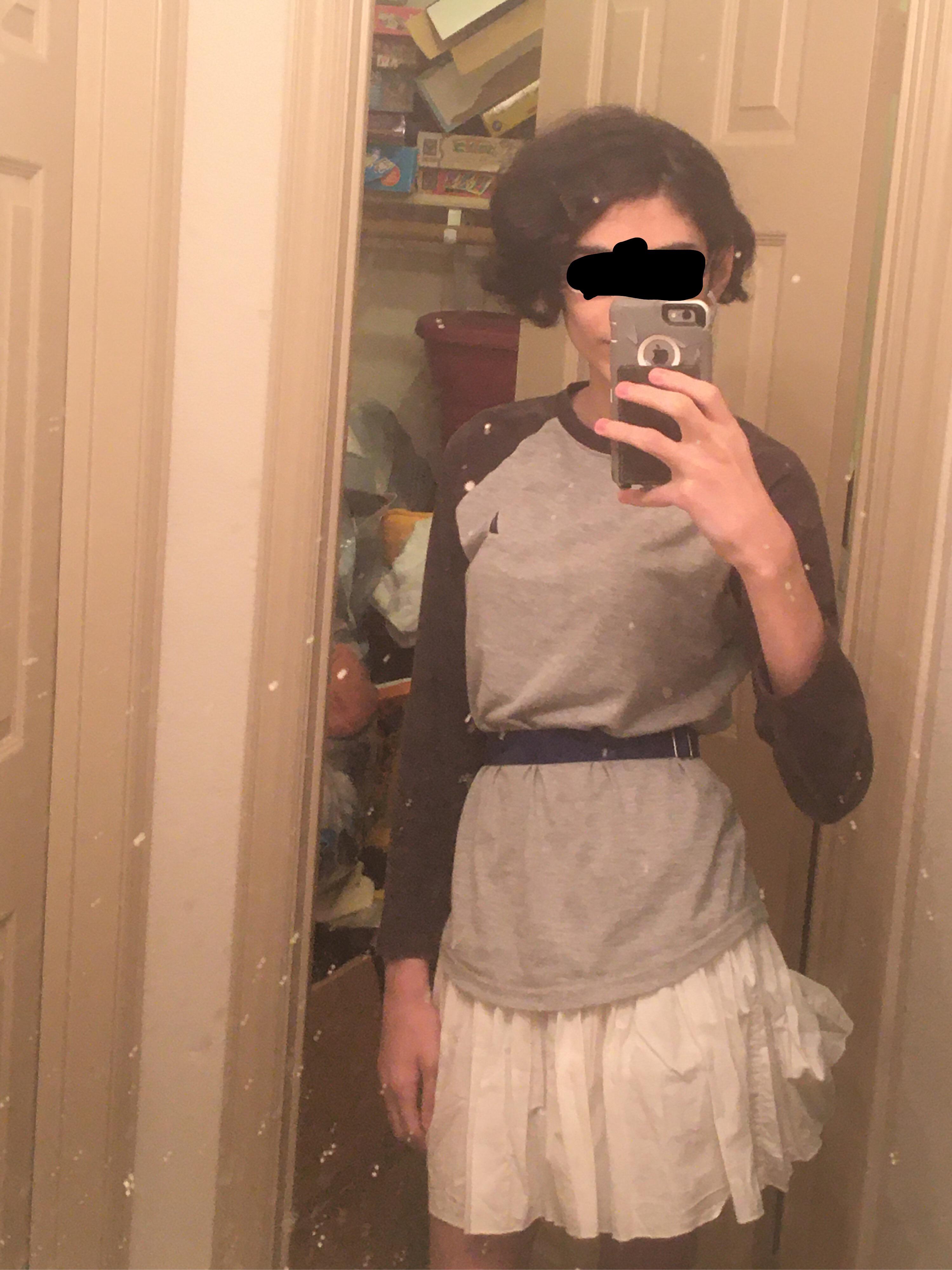 Second time posting, and second time crossdressing.The outfit dose not fit, but I’m managing ...